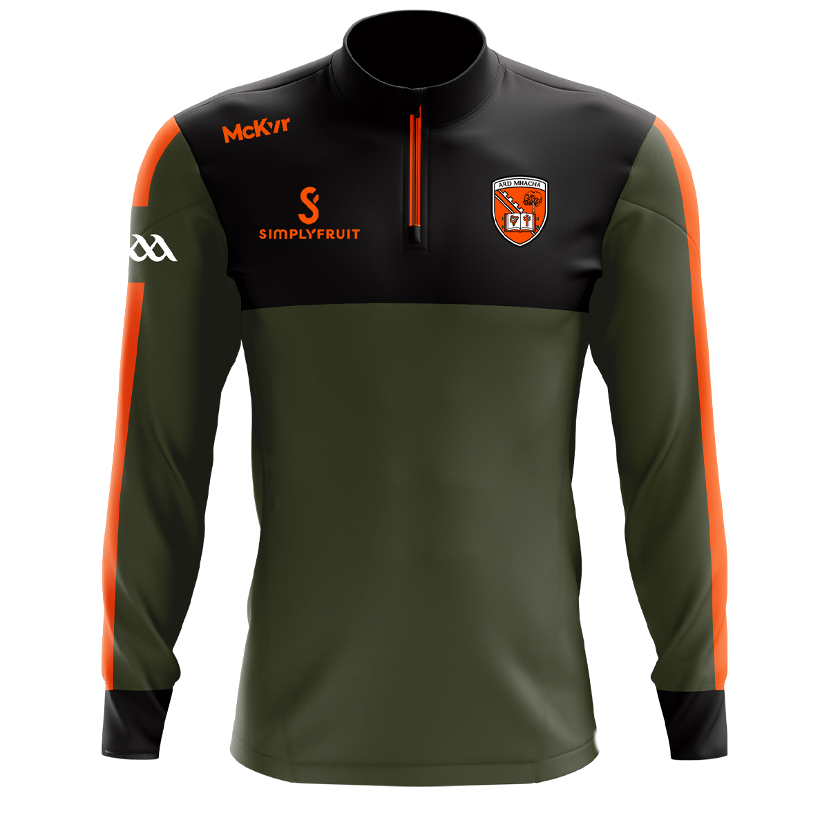 McKvr Armagh GAA Edge 1/4 Zip - Youth - Olive/Black – McKeever Sports UK